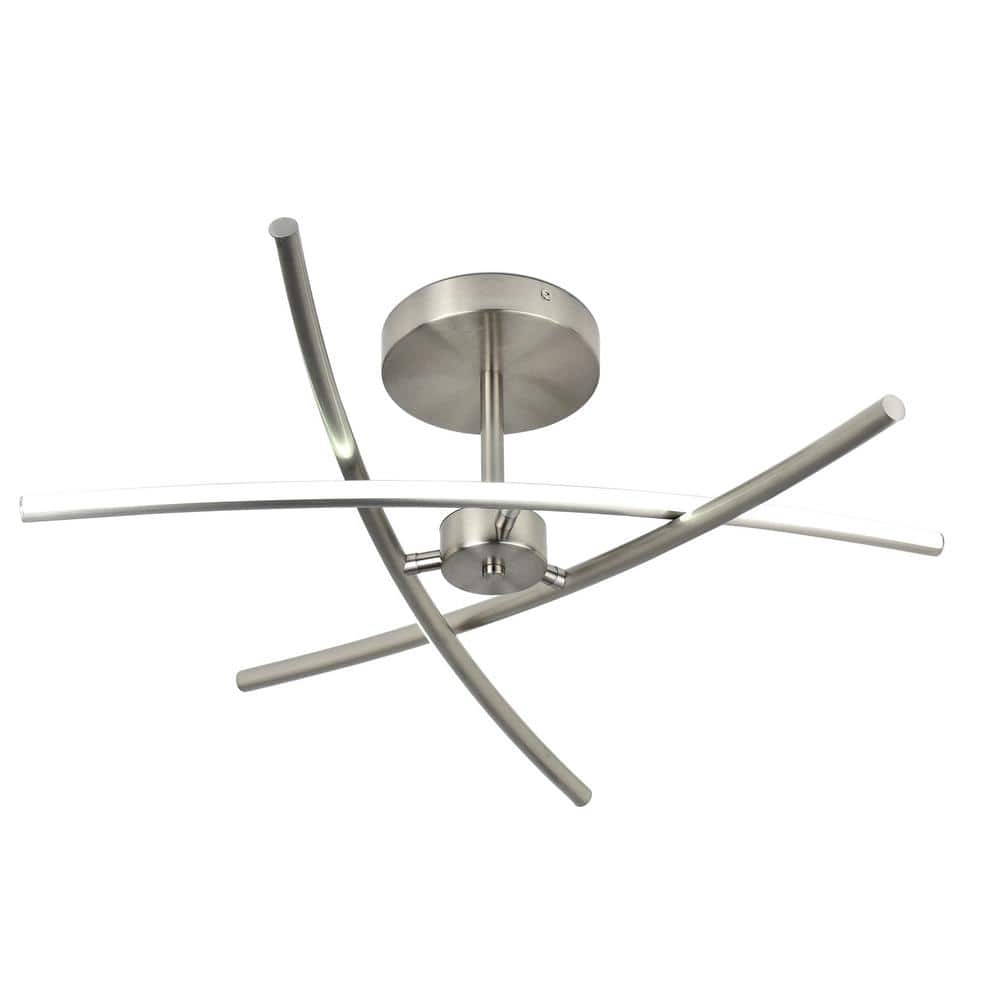 Henveton Essel 23.62 in. 3-Light Brushed Nickel LED Semi-Flush Mount ...