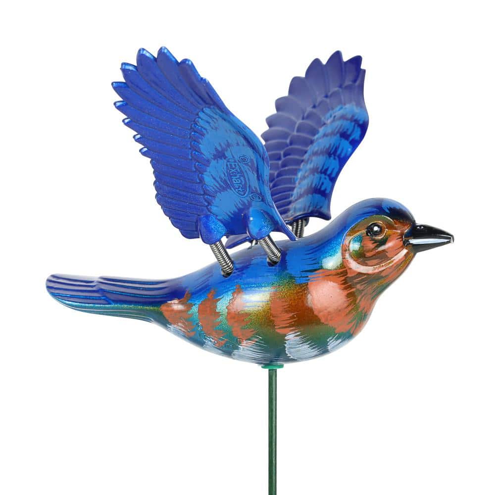 Exhart WindyWing Song Bird BlueBird 1.31 ft. Blue Plastic Plant Stake ...