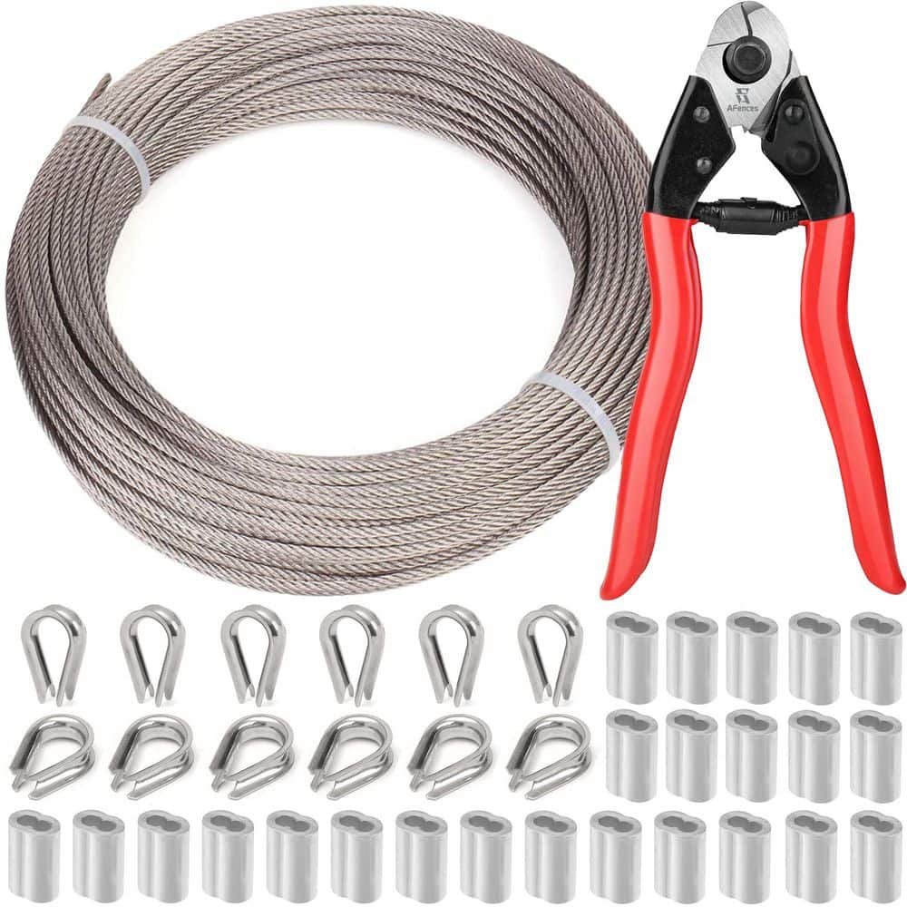 NVNOO 1/8 in. x 100 ft. Wire Rope with Loop Sleeve and Thimble for Deck ...