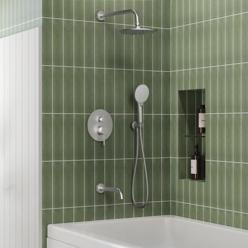 EVERSTEIN Single-Handle 3-Spray Round Tub and Shower Faucet with in Brushed Nickel (Valve ...