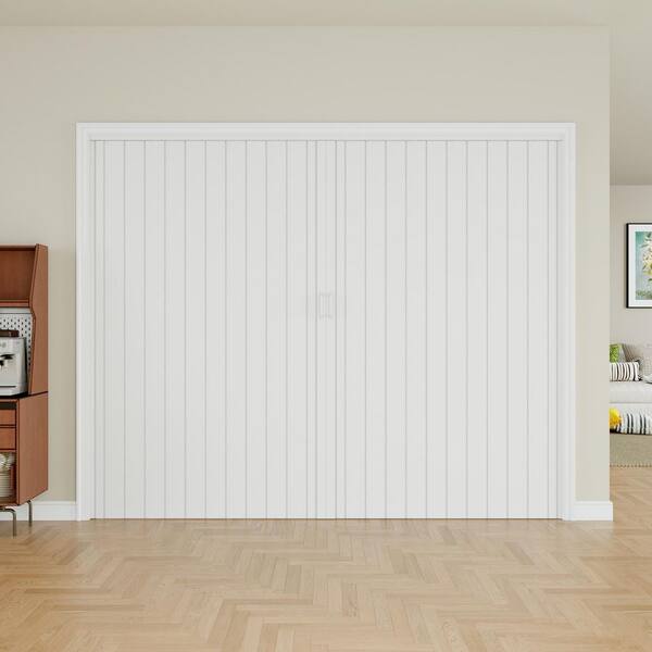ARK DESIGN 96 in. x 80 in. White Vinyl PVC Double Layer Accordion Door ...
