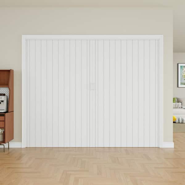 ARK DESIGN 96 in. x 80 in. White Vinyl PVC Double Layer Accordion Door ...