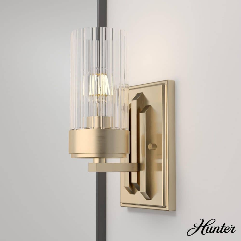 Hunter Gatz 1-Light Alturas Gold Wall Sconce with Ribbed Glass Shade ...