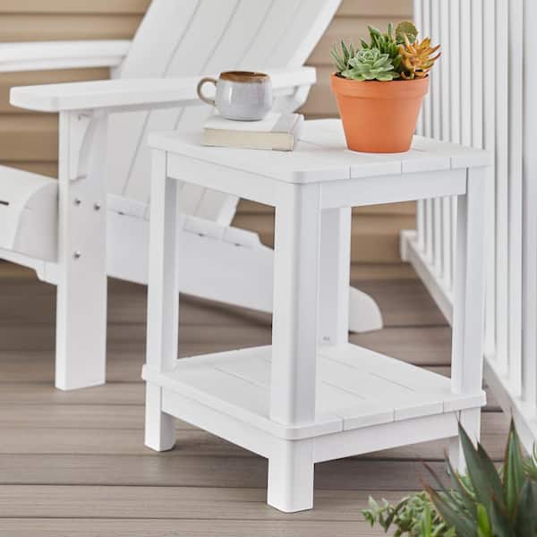 Keter Deluxe 20 in. Resin White Square Patio Side Table With Storage 259977 The Home Depot