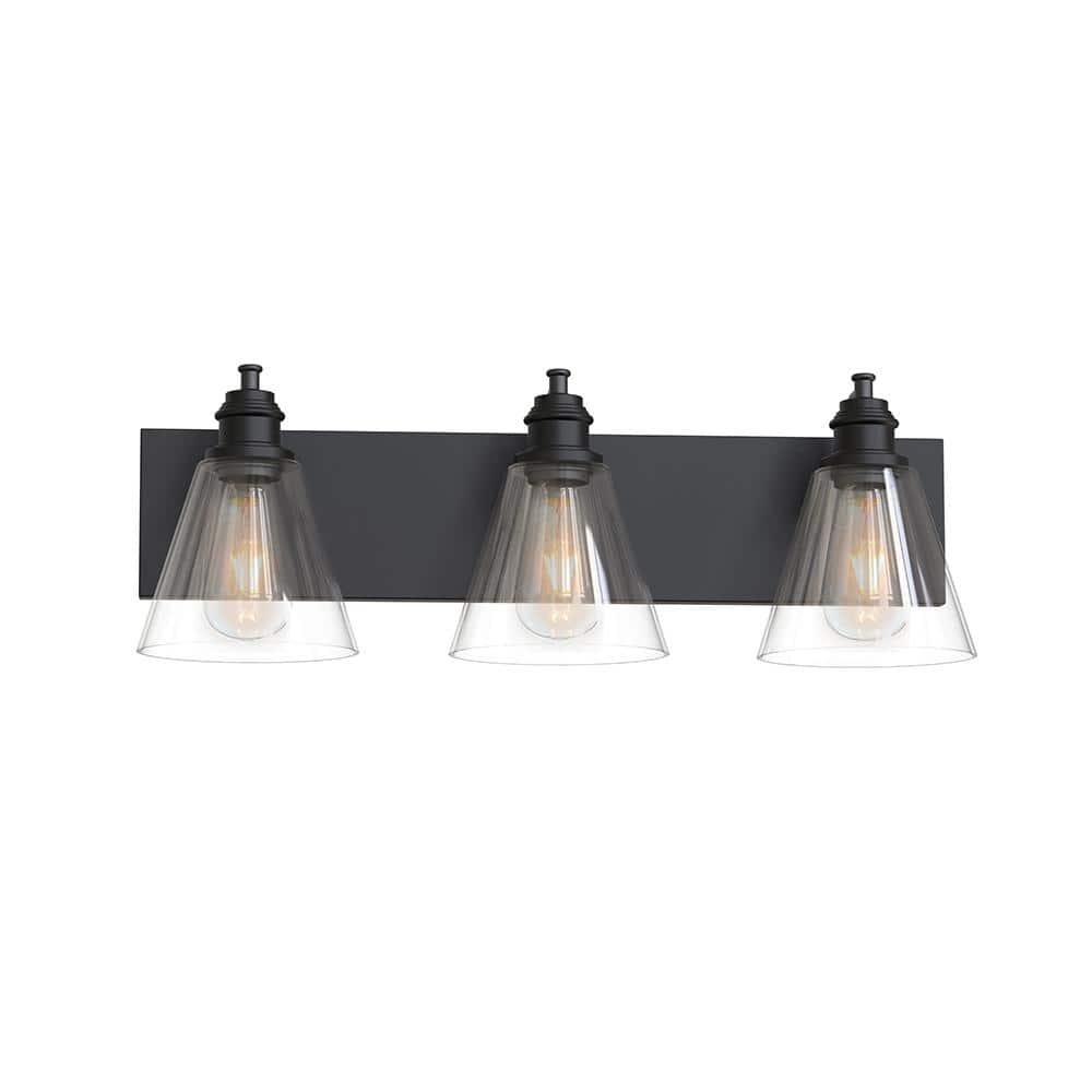 Hampton Bay Manor 24 in. Width 3-Light Vanity Light Matte Black Finish ...