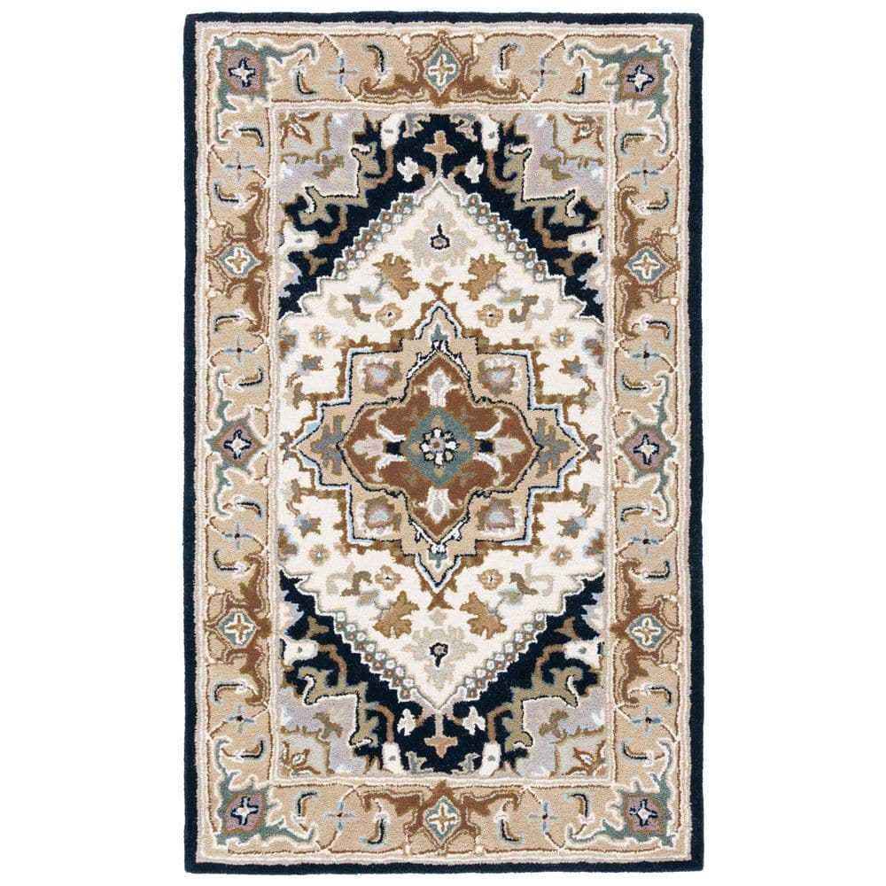 SAFAVIEH Heritage Beige/Navy Doormat 3 ft. x 5 ft. Border Floral ...