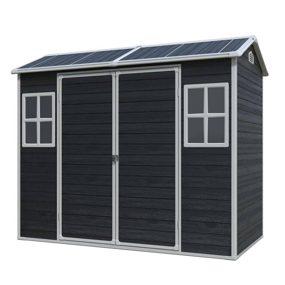 Ama pear Black 8 ft. x 4 ft. Resin Outdoor Storage Shed with 2-Window ...