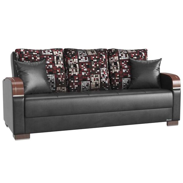 Ottomanson Goliath Collection Convertible 87 in. Black Faux Leather 3 ...