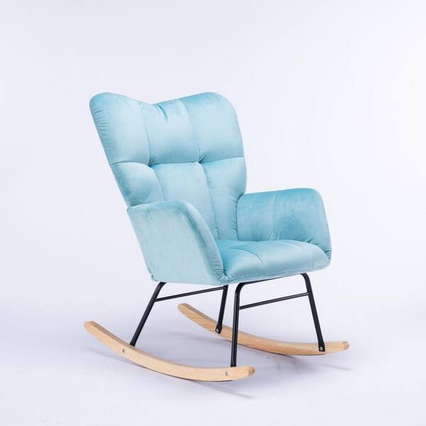 Huluwat Cyan Blue Velvet Tufted Upholstered Rocking Chair for Living ...
