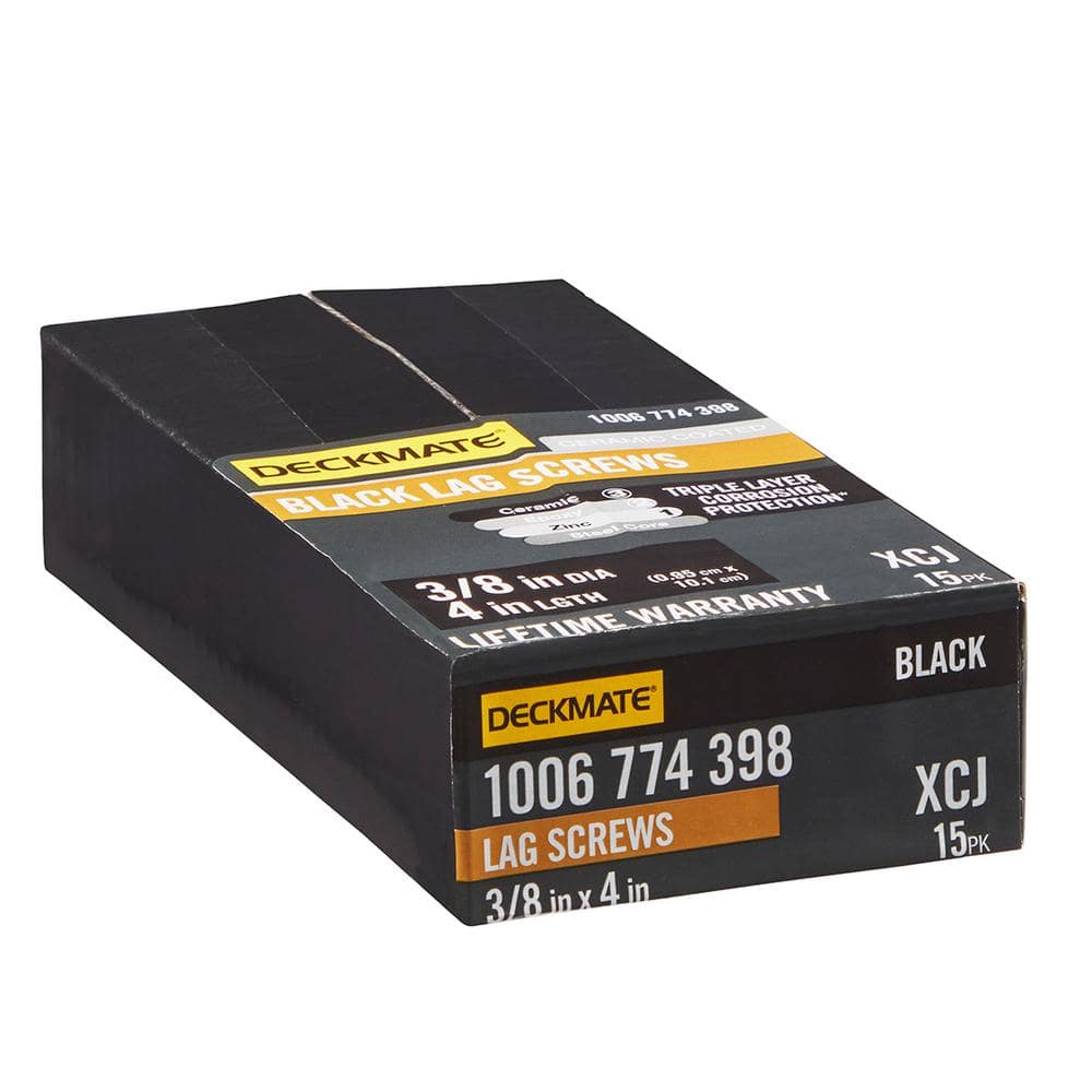 DECKMATE 3/8 in. x 4 in. Black Exterior Hex Head Lag Screw (15-Pack ...