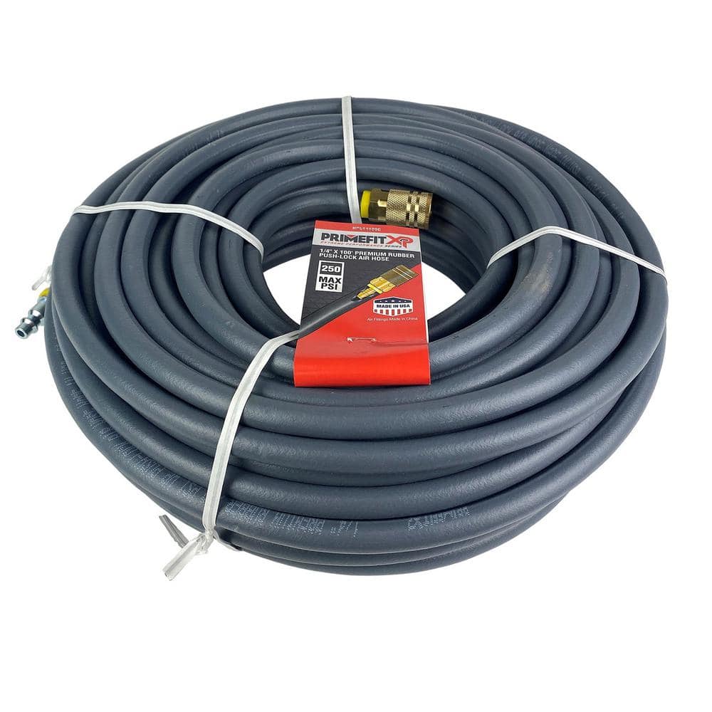 Primefit 1/4 in. x 100 ft. Premium Rubber Push Lock Air Hose with ...
