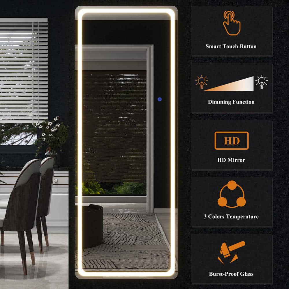 Dovelina Framed Silver 16 in. W x 63 in. H Rectangle Round Angle LED ...