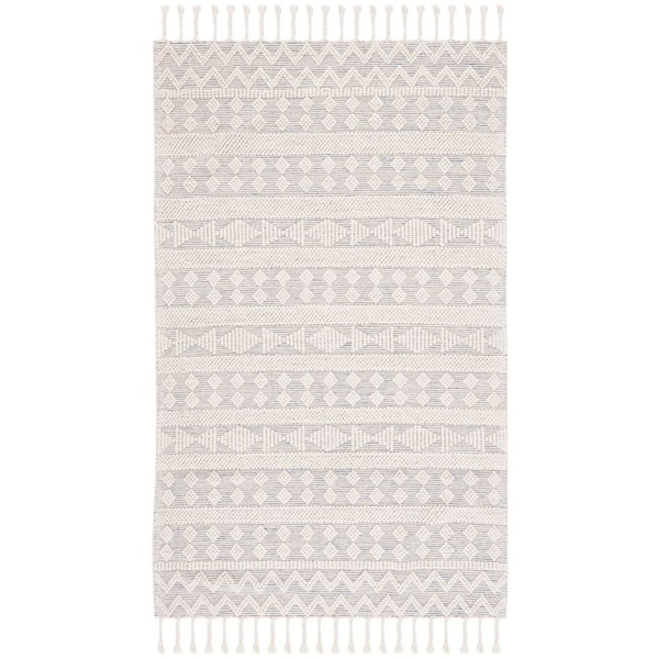 SAFAVIEH Natura 5 ft. x 8 ft. Ivory/Blue Fringe High-Low Diamond Area ...