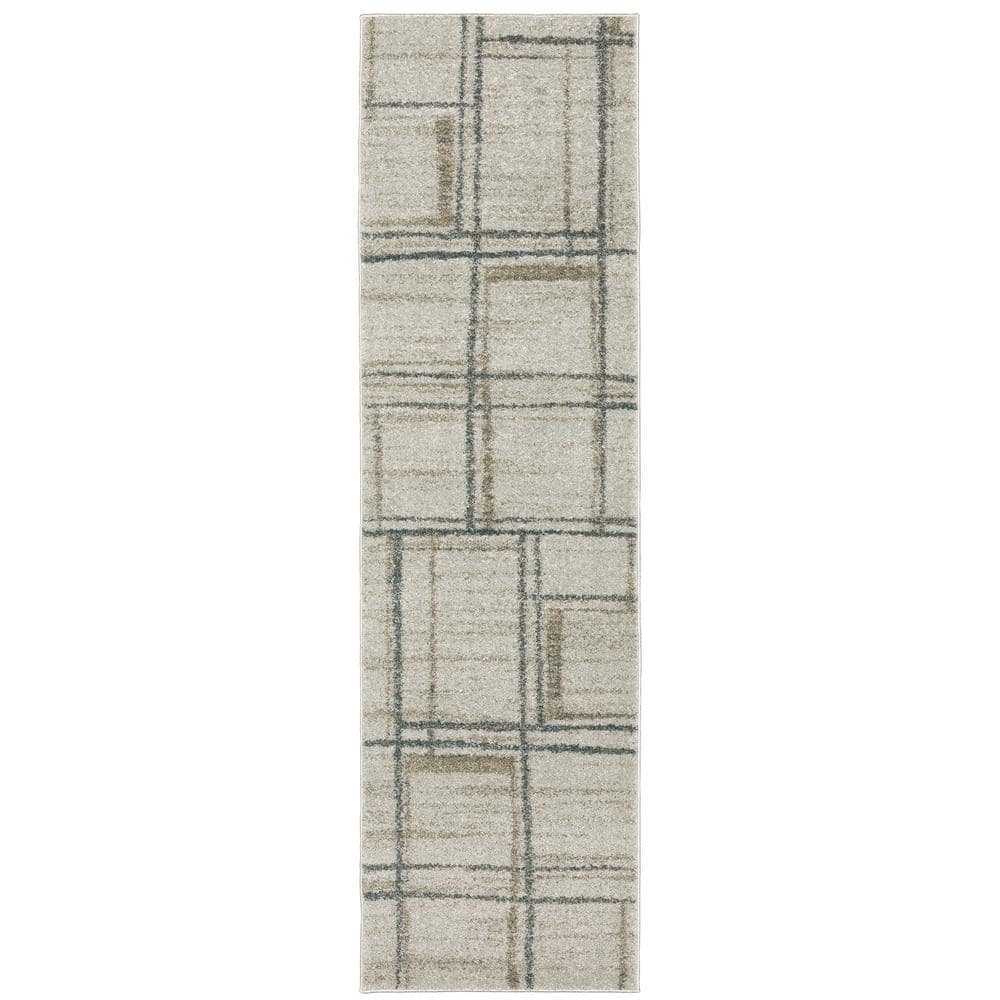 AVERLEY HOME Apex Beige 2 ft. x 8 ft. Distressed Geometric Block ...