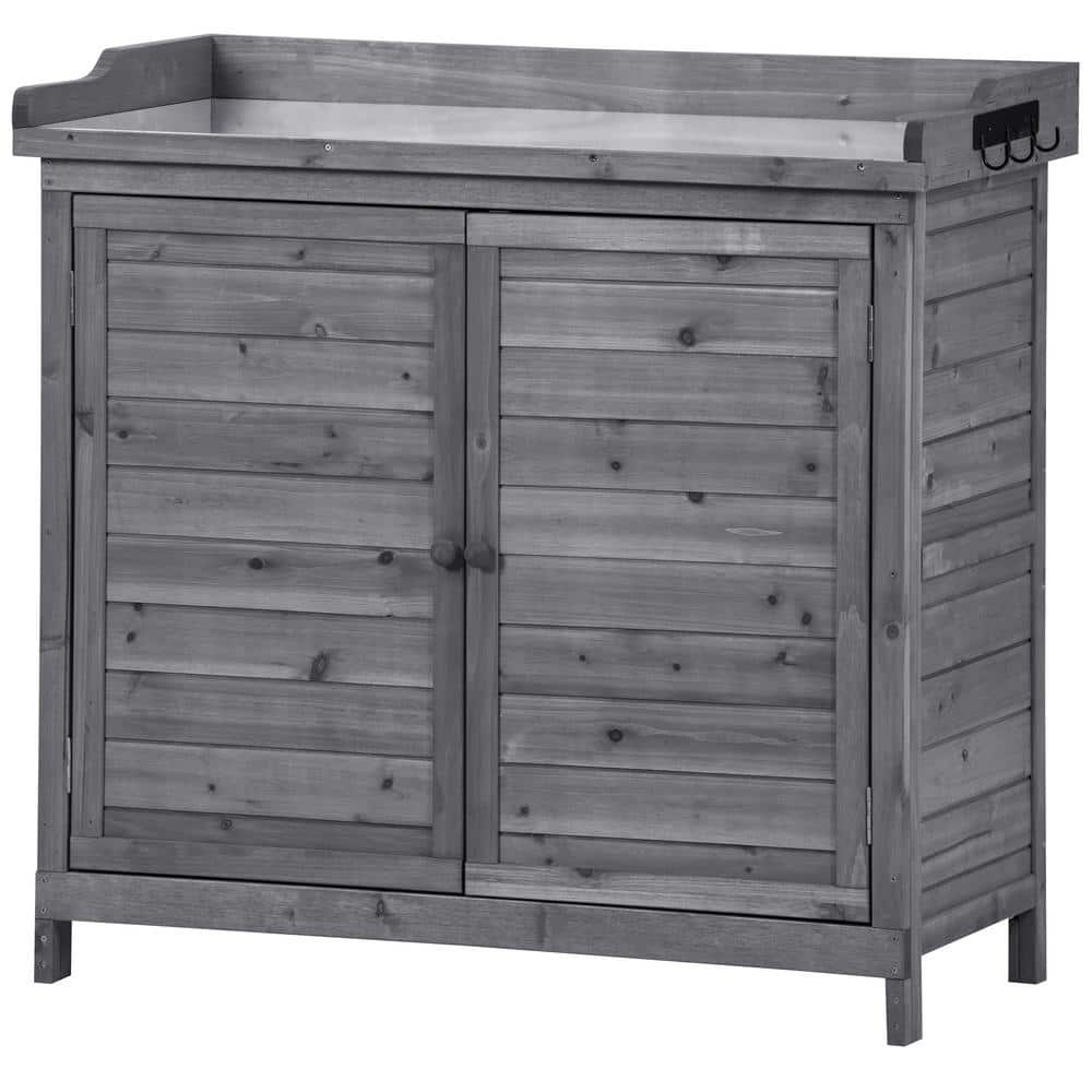 grossag 39 in. W x 37.4 in. H Gray Potting Bench Table Fir Wood ...