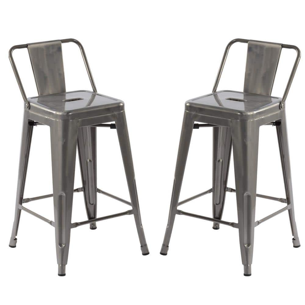 Homy Casa VUSTU 24 in. Kitchen Counter Height Silver Metal Bar Stools ...