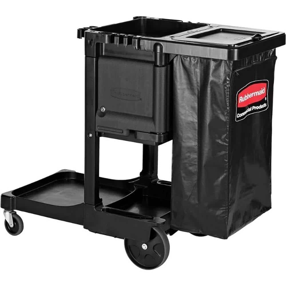ITOPFOX Black Janitorial and Housekeeping Cleaning Cart with Locking ...