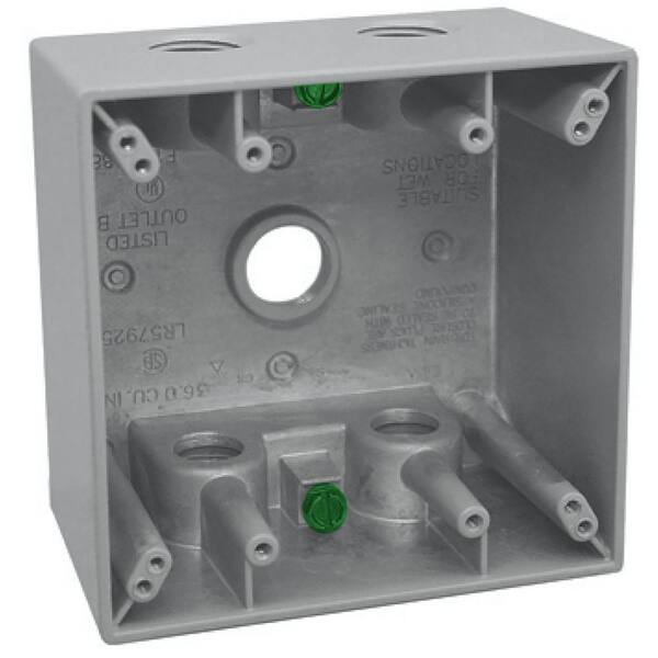 Commercial Electric 1 in. Metal Gray Weatherproof 2-Gang 5-Hole Deep ...
