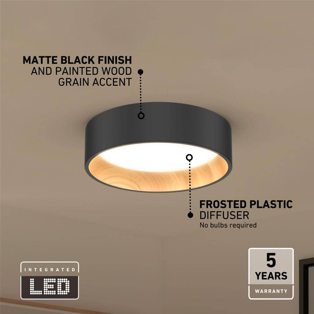 Artika Alton 13 in. 1-Light Modern Black and Wood Integrated LED 3 CCT ...