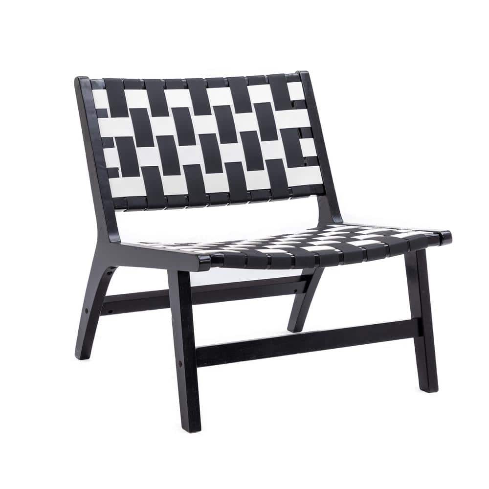 myhomore Wood Outdoor Solid Black White Frame Chair with Wool Carpet ...