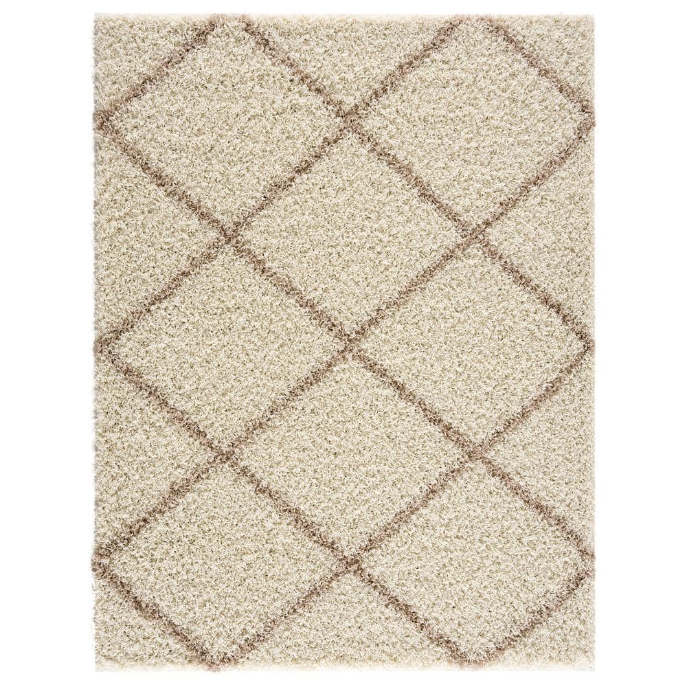 MSRUGS Moon Trellis Shaggy Cream 8 ft. x 10 ft. Polypropylene Area Rug ...
