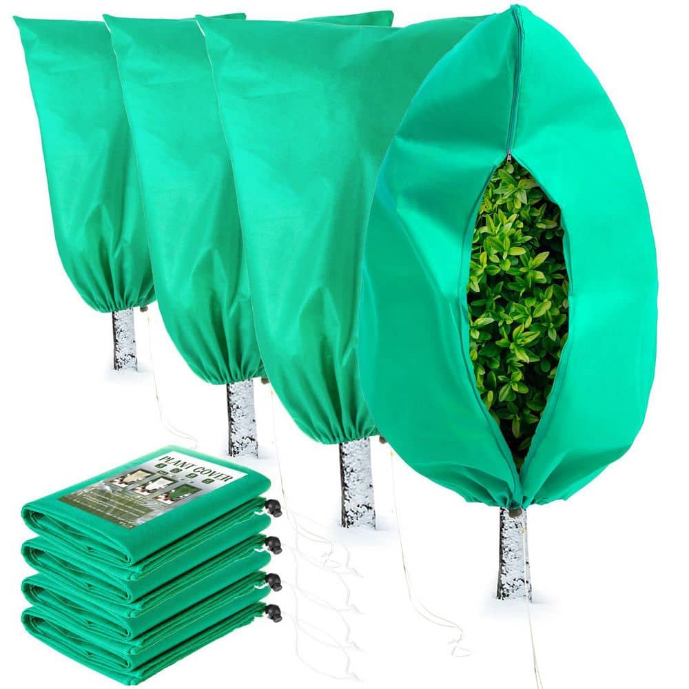 .N/A 31.5 in. Green Non-Woven Fabric Plant Covers with Zipper and ...