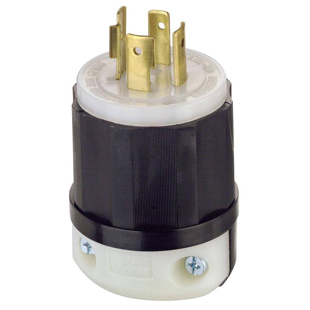 Leviton 20 Amp 480-Volt 3-Phase Locking Grounding Plug, Black/White ...