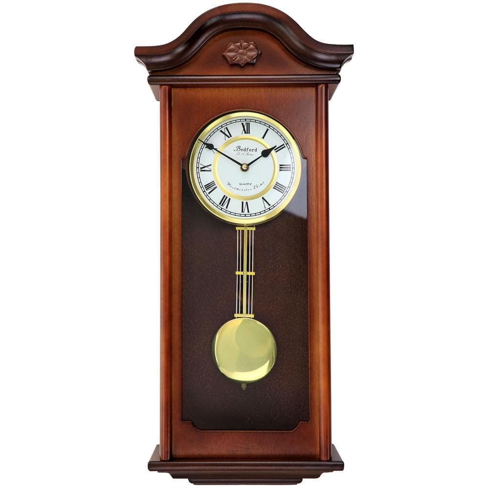 Bedford Clock Collection Jacob 22.75 in. Mahogany Chiming Pendulum Wall ...