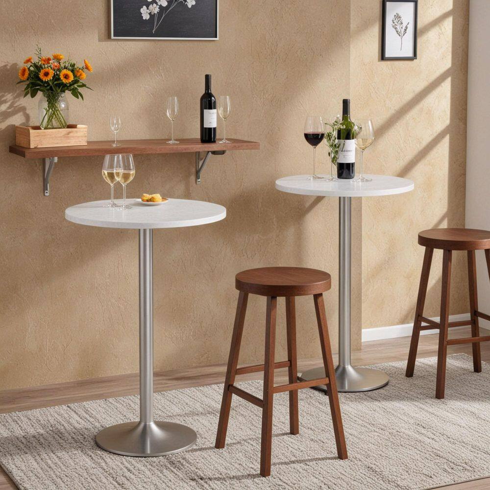 LACOO 2-Piece 39.5 in. H Silver Pedestal Round Bar Tables with Metal ...