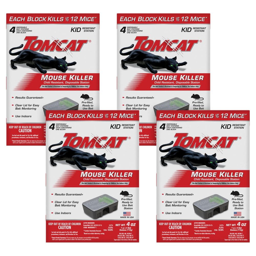 TOMCAT Mouse Killer Child Resistant, Disposable Station, 4-Packages ...