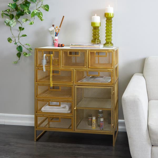 Litton Lane 32 in. x 28 in. x 13 in. Gold Contemporary Metal Storage ...