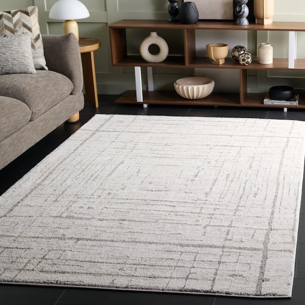SAFAVIEH Northport 9 ft. x 12 ft. Ivory/Gray Geometric Distressed Area ...