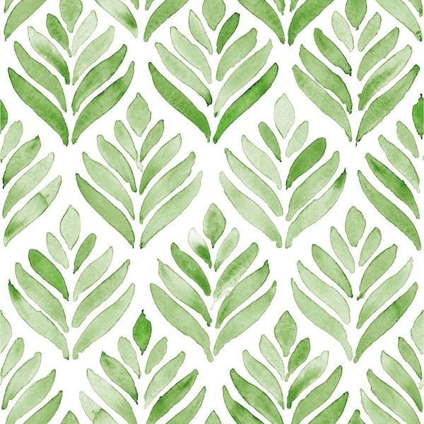 Green Boho Tulip Leaves Peel and Stick Removable Wallpaper Roll Set of ...