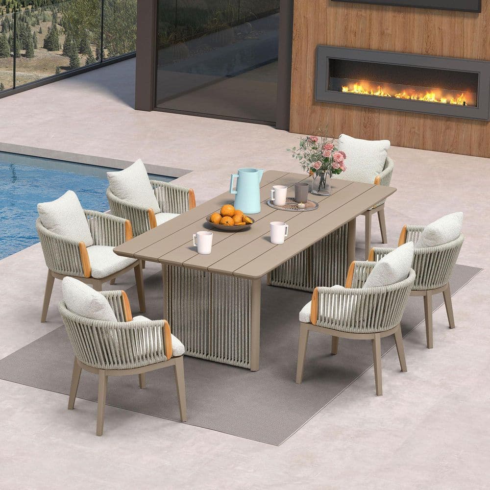 PURPLE LEAF 7-Piece Aluminum All-Weather Wicker Outdoor Dining Set with ...