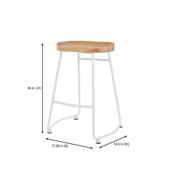 StyleWell Modern White Metal Backless Counter Stool with Wood Seat Set of 2 RW812 24 WHT