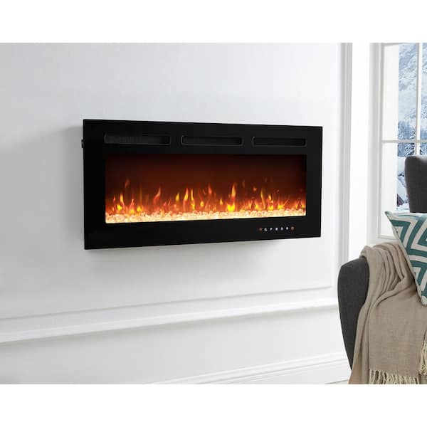 HOMESTOCK 40 in. Black Electric Fireplace Wall Mounted Fireplace LED ...