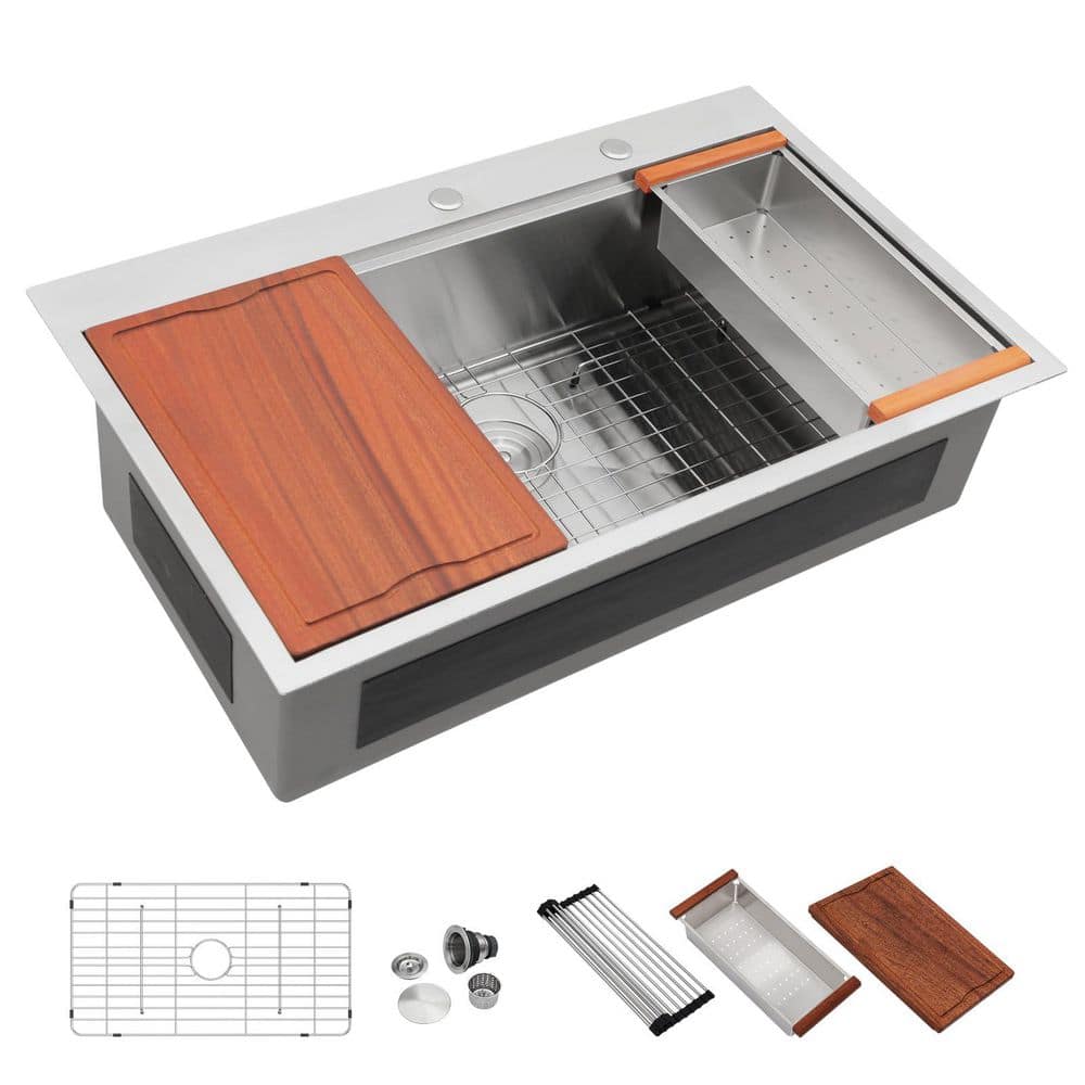 Dcolora 30"x22" Drop-In Workstation Sink, 16 Gauge Stainless Steel ...