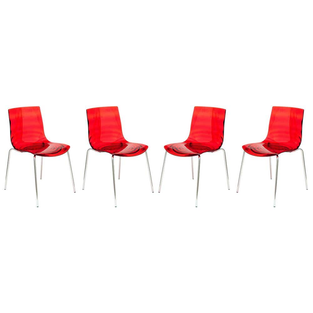 Leisuremod Astor Transparent Red Plastic Dining Chair Set of 4 AC20TR4 ...