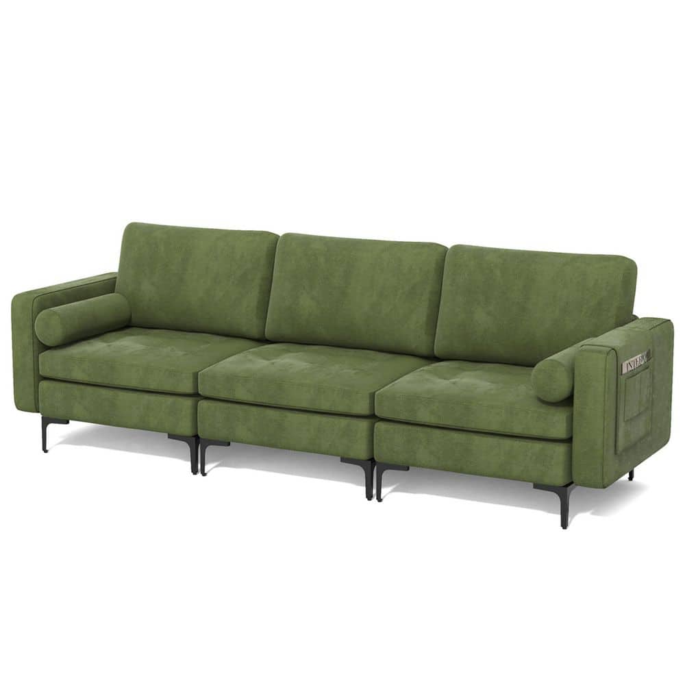Costway 97 in. W Square Arm 4-Piece Suede Modular Sectional Sofa in ...