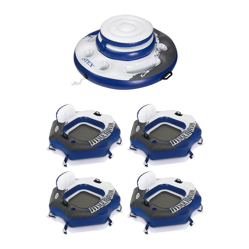 Intex Blue PVC Inflatable Floating Cooler Bundled with 1 Person Lounger ...