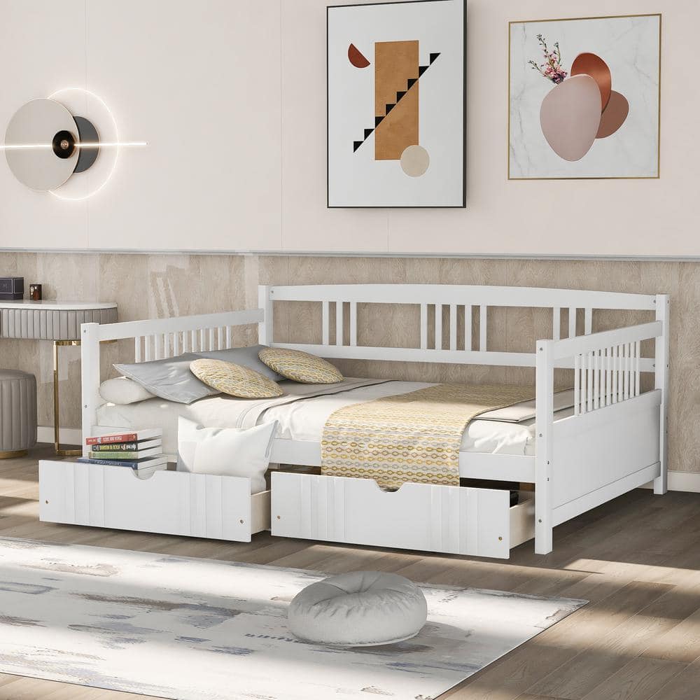 Harper & Bright Designs White Wood Frame Full Size Daybed with 2-Drawer ...