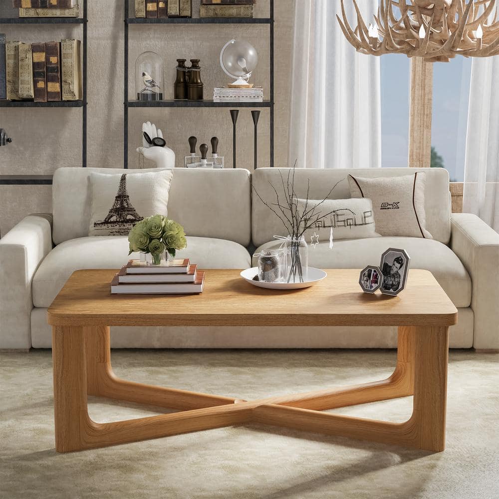 50 in. Natural Color Large Rectangle Solid Wood Oak Coffee Table
