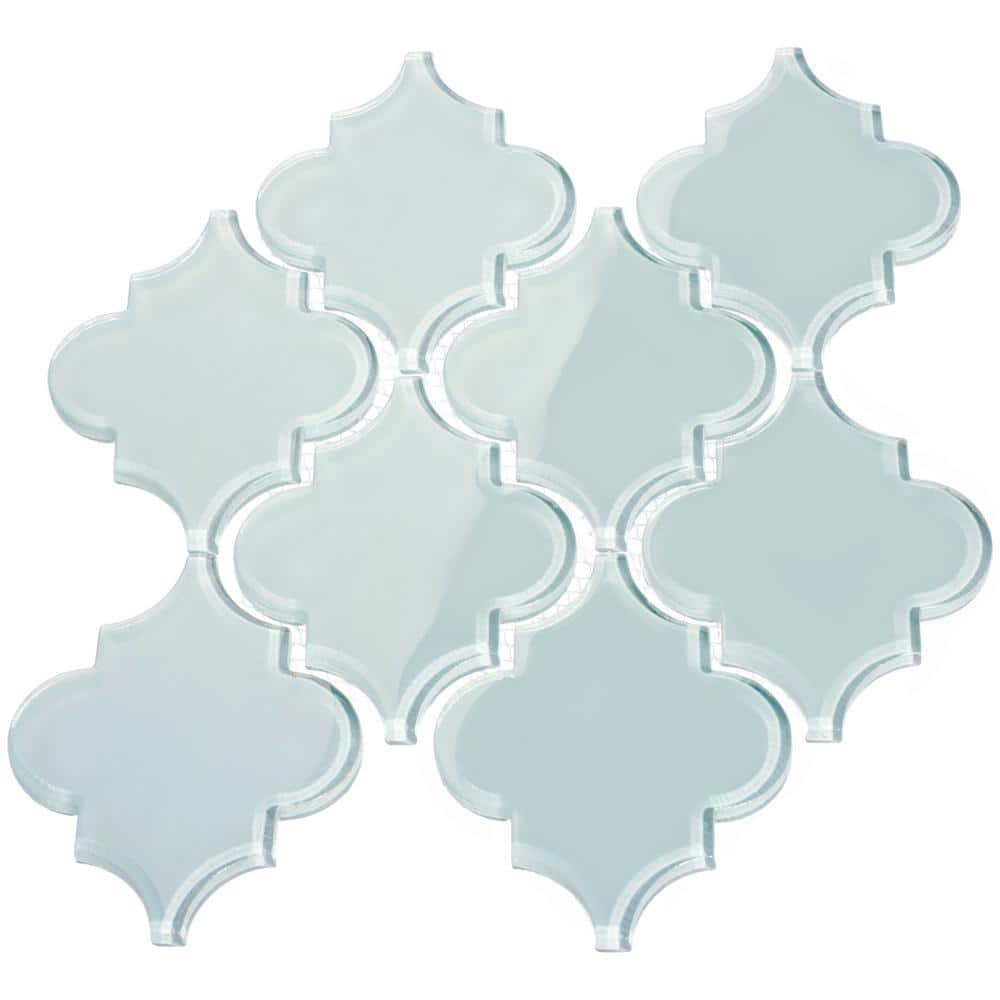 Giorbello Baby Blue Arabesque 4 in. x 5 in. x 8mm Glass Backsplash and ...