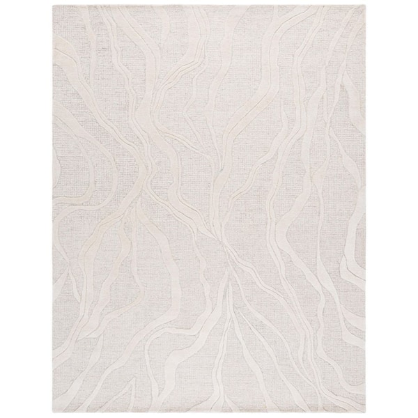 SAFAVIEH Ebony 8 ft. x 10 ft. Gray/Ivory High-Low Wavy Abstract Area ...