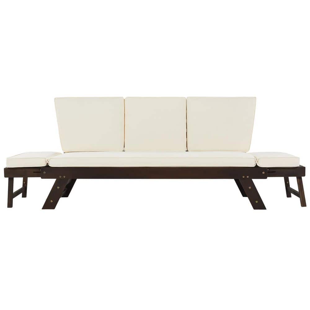 TIRAMISUBEST Wood Outdoor Day Bed Sofa with Beige Cushions ...