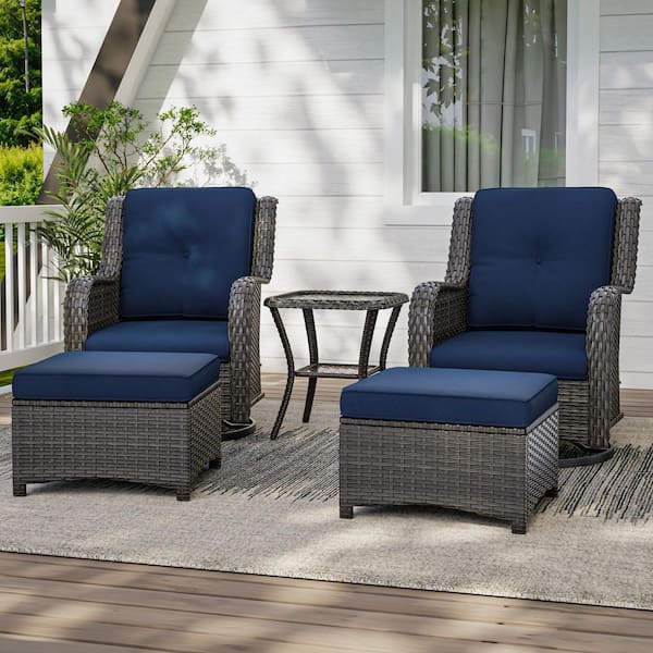 Esunny 5-Piece Patio Brown Wicker Frame Outdoor Conversation Sets with ...