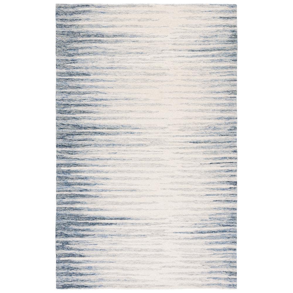 SAFAVIEH Abstract Ivory/Dark Blue 4 ft. x 6 ft. Contemporary Striped ...