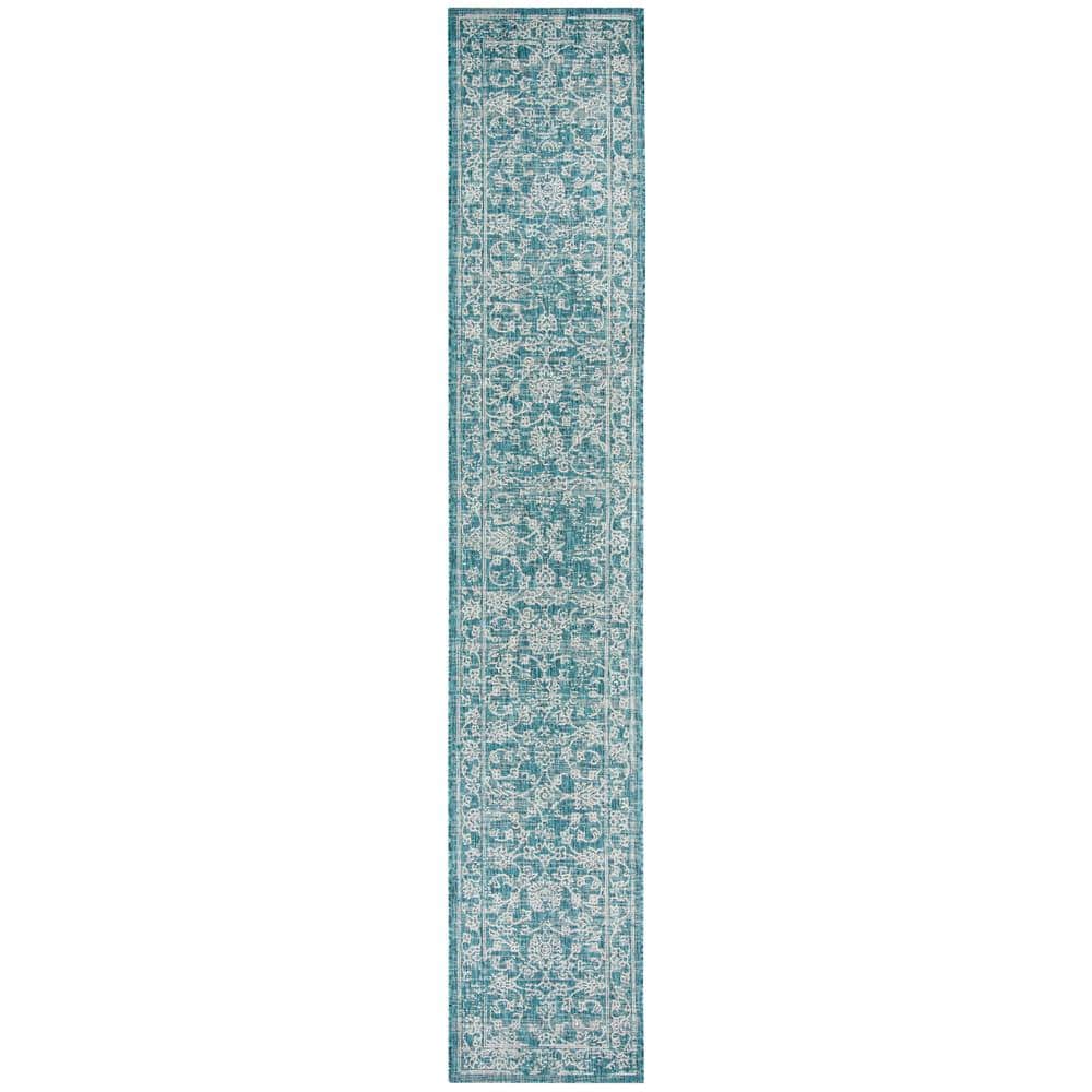 SAFAVIEH Courtyard Turquoise 2 ft. x 8 ft. Border Indoor/Outdoor Patio ...