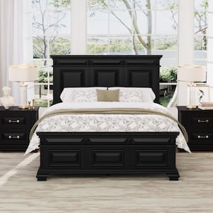 OrangeOne ABNER 2-Drawers Black Bedside End Table Solid Wood Frame King ...