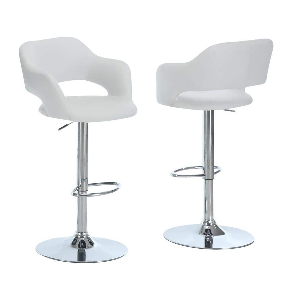 HomeRoots 24.25 in. White and Silver Low Back Metal Bar Chair with ...